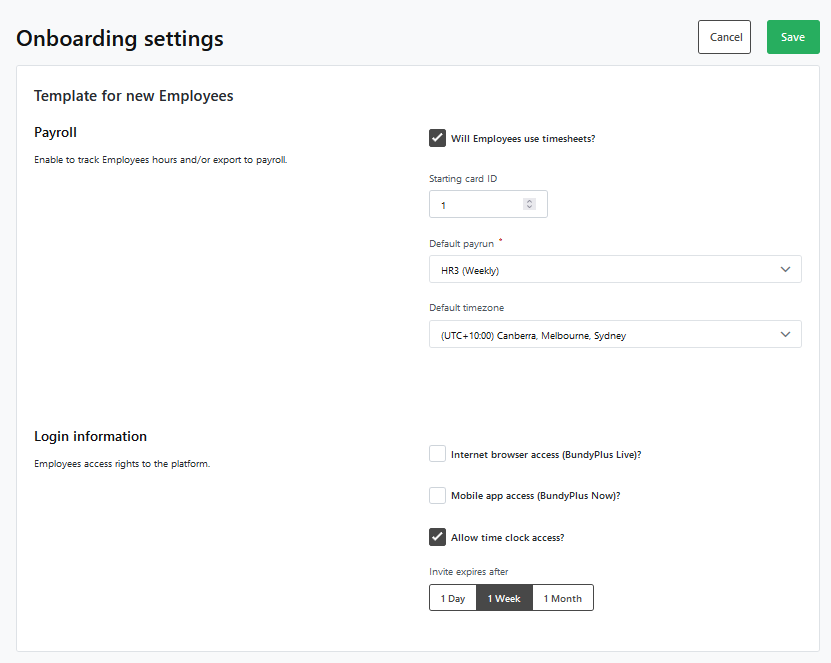 Configure your Onboarding Settings – BundyPlus Help Centre